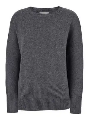 LISA YANG Cashmere Sweater With U-neck And Long Sleeves - Gray
