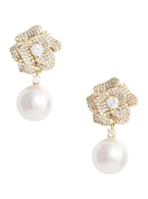 SELF-PORTRAIT Flower Silhouette Drop Earrings With Pearl And Crystal Embellishment - Multicolor