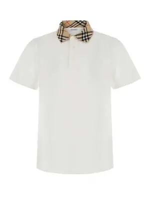 Burberry Evan' White Polo Shirt With Check Motif Collar In Cotton For - Multicolor