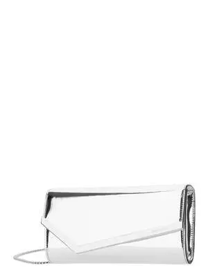 JIMMY CHOO Emmie Clutch With Logo Lettering And Chain Strap - Silver