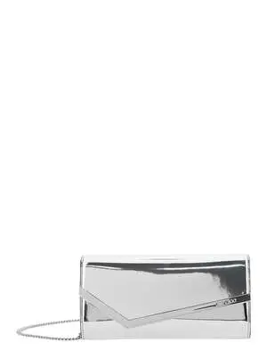 JIMMY CHOO Emmie Clutch With Logo Lettering And Chain Strap - Silver