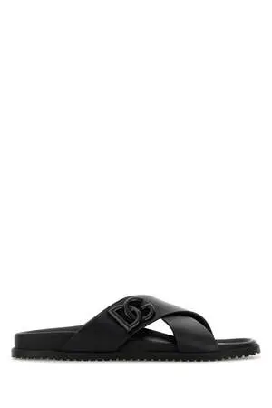 Dolce & Gabbana Leather Cross-strap Slippers - Black