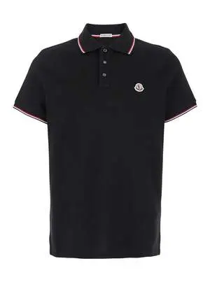 Moncler Piquet Cotton Polo Shirt With Logo Patch - Black
