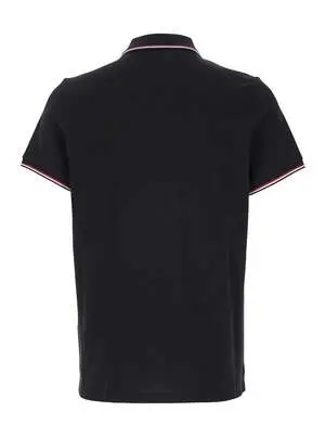 Moncler Piquet Cotton Polo Shirt With Logo Patch - Black