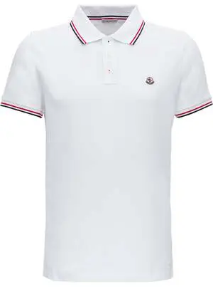 Moncler Polo Shirt With Classic Collar And Logo Embroidery On The Front In Cotton - White