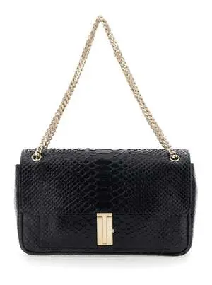 TOM FORD Semi Shiny Printed Python Shoulder Bag With Chain Strap - Black