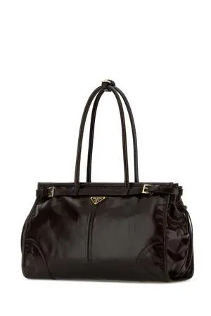 Prada Leather Shoulder Bag With Golden Metal Finishing
