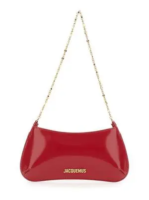 Jacquemus Le Petit Bisou Chaine' Shoulder Bag With Chain Strap And Logo Lettering On The Front In Leather - Red