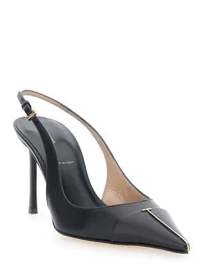 TOM FORD Black Leather Slingback Pumps With T Plate - Multicolor