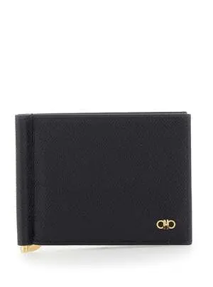 FERRAGAMO Micro Gancio Portafogli Con Money Clip Black Gold - Multicolor