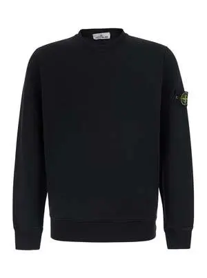 Stone Island Crewneck Sweatshirt With Logo Patch On The Sleeve In Cotton For - Black