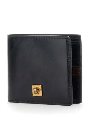 Versace Black Bi-fold Wallet With Logo On The Front In Leather For - Multicolor