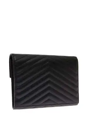 Saint Laurent Black Grain De Poudre Leather Handbag With Metal Logo And Gold-colored Hardware - Multicolor