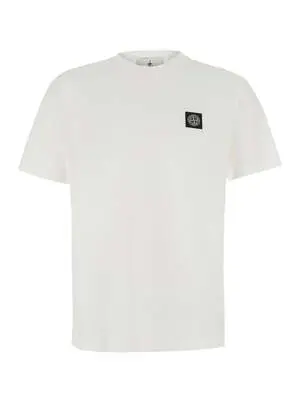 Stone Island Crew Neck T-shirt With Logo Patch On The Front In Cotton For - White