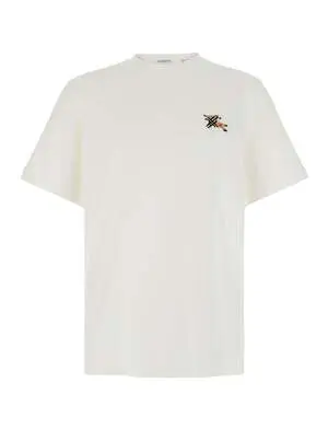 Burberry White T-shirt With Embroidered Ekd Logo On The Front In Cotton For - Multicolor