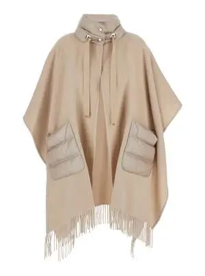 Herno Poncho With High Collar And Two Pockets - Cream