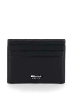 FERRAGAMO Card Holder 'florence' With Logo Lettering On The Front In Black Leather For - Multicolor