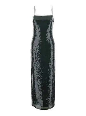 ROTATE BY BIRGER CHRISTENSEN Green Long Dress With Spaghetti Straps And All-over Sequins In Tech Fabric For - Multicolor