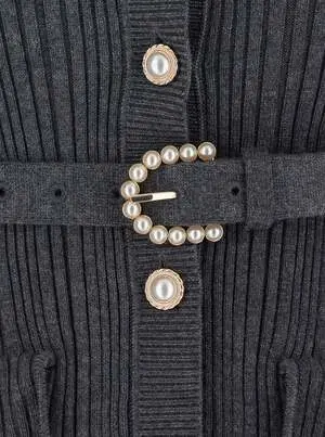 SELF-PORTRAIT Ribbed Knit Cardigan With Belt - Multicolor