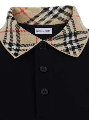 Burberry Evan' Black Polo Shirt With Check Motif Collar In Cotton For - Multicolor