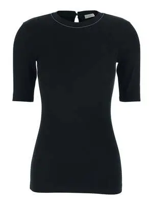 Brunello Cucinelli T-shirt With Round Neck And Three-quarter Sleeve In Cotton - Black