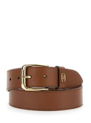 Gucci Leather Belt With Double G Logo Plaque - Multicolor