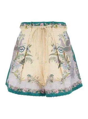 Zimmermann Indra Linen Shorts With Floral Motif - Multicolor