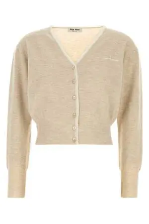 Miu Miu Melange Sand Cashmere Blend Cardigan - Brown