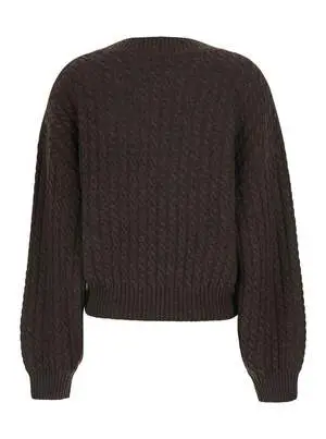 ROTATE BY BIRGER CHRISTENSEN Brown Wool And Cashmere V-neck Cable Knit Sweater - Multicolor