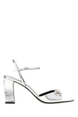 Gucci Leather Signora High Heel Sandals - Silver