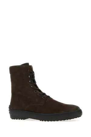 TOD'S Dark Suede Lace-up Combat Boots - Brown