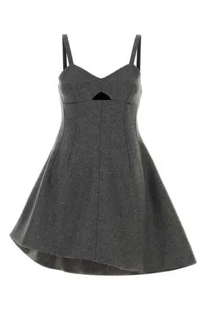 JIL SANDER Dark Grey Wool Mini Dress With Cut-out Detail - Gray