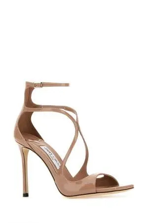 JIMMY CHOO Antiqued Leather Azia 95 Sandals - Pink
