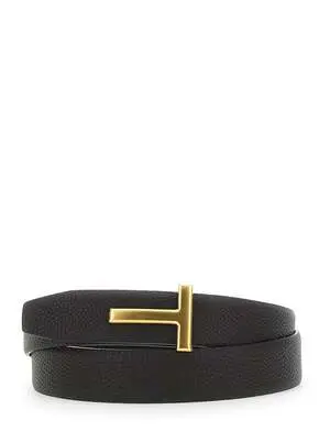 TOM FORD Reversible Belt With T Buckle In Grained Leather - Brown