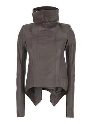 Rick Owens High Collar Asymmetrical Leather Jacket - Multicolor