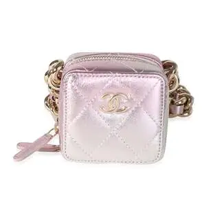 Chanel Lambskin Quilted Coco Punk Clutch With Chain - Metallic