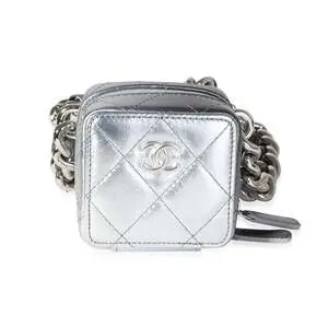 Chanel Lambskin Quilted Coco Punk Clutch With Chain - Metallic