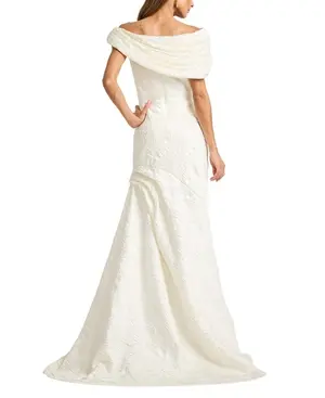 Tadashi Shoji Mita Draped Floral Jacquard Gown