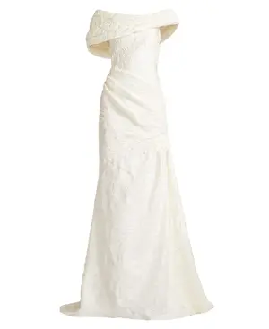 Tadashi Shoji Mita Draped Floral Jacquard Gown