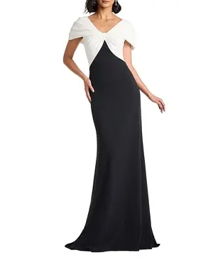 Tadashi Shoji Rafner Twisted Neck Gown - Ivory/black
