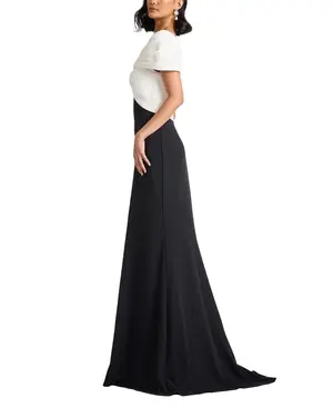 Tadashi Shoji Rafner Twisted Neck Gown - Ivory/black