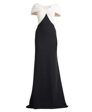 Tadashi Shoji Rafner Twisted Neck Gown - Ivory/black