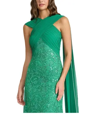 Tadashi Shoji Sequin Embroidered Cape Gown