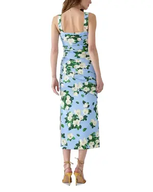 Carolina Herrera Printed Thick Strap Draped Midi Dress
