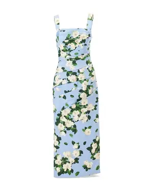 Carolina Herrera Printed Thick Strap Draped Midi Dress