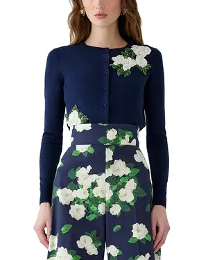 Carolina Herrera Embellished Long Sleeve Round Neck Cardigan - Midnight