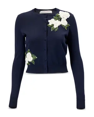 Carolina Herrera Embellished Long Sleeve Round Neck Cardigan