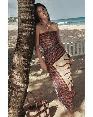 Johanna Ortiz Strapless Printed Ankle Cover-up Dress