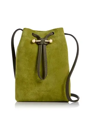 Strathberry Osette Midi Suede Pouch Bucket Bag - Lime/khaki