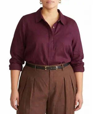 Universal Standard Plus Elbe Popover Stretch Linen Shirt - Acai